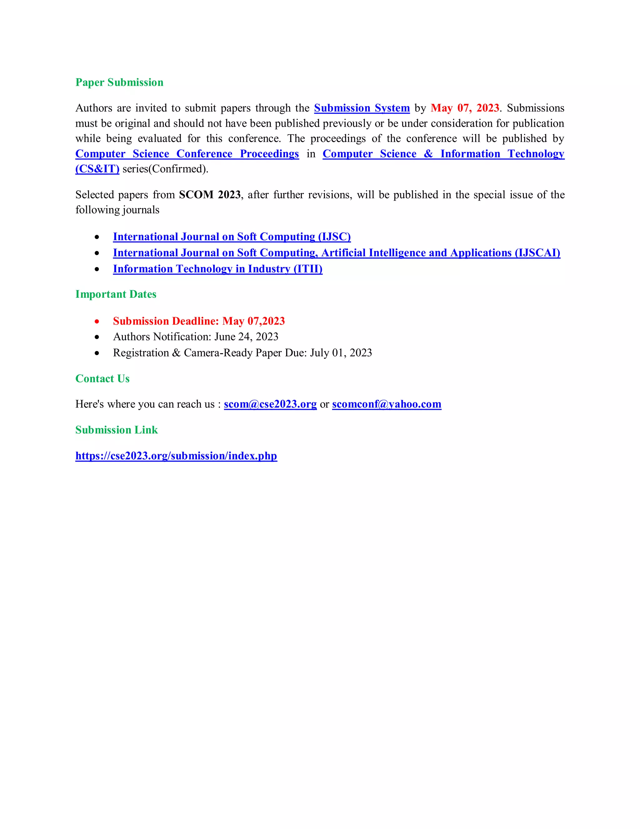 11th International Conference on Soft Computing (SCOM 2023) | PDF | Artificial Intelligence ...