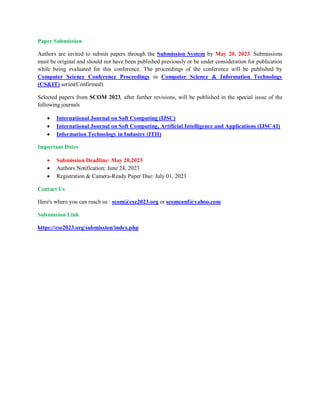 11th International Conference on Soft Computing (SCOM 2023) | PDF