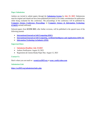 11th International Conference on Soft Computing (SCOM 2023) | PDF | Artificial Intelligence ...