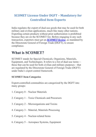 SCOMET License Under DGFT – Mandatory for Controlled Item Exports | PDF