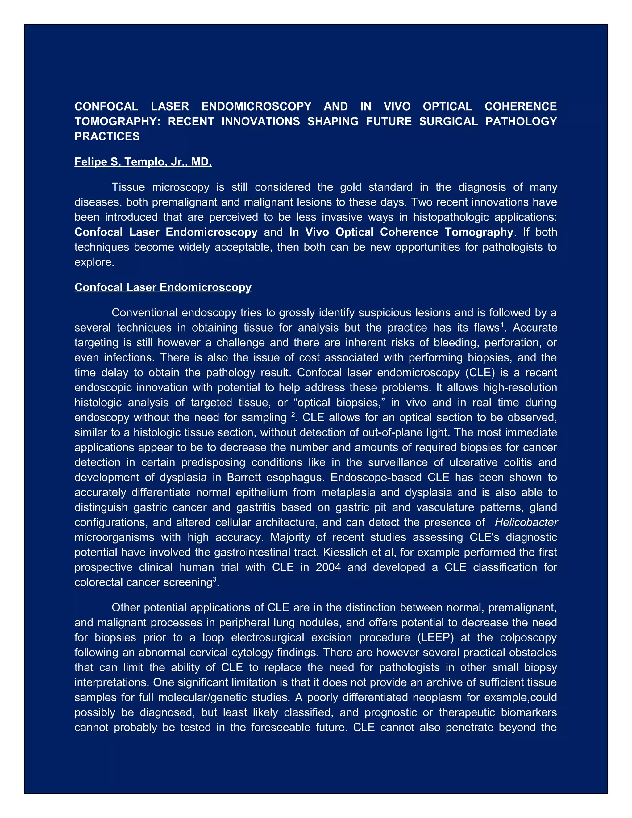 Confocal Laser Endomicroscopy and In Vivo Optical Coherence Tomography ...