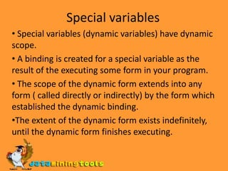 LISP: Scope and extent in lisp | PPTX