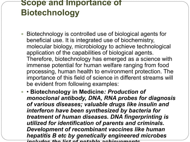 Scope and importance of biotechnology | PPTX | Biotech and Biomedical ...