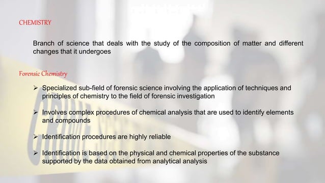 Scope and significance of forensic chemistry | PPTX | Chemistry | Science