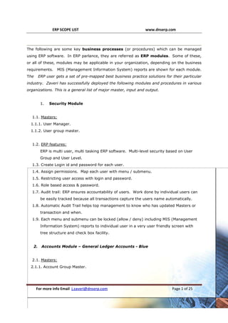 ERP Modules Scope Generic 29 Modules major master, input and output | PDF
