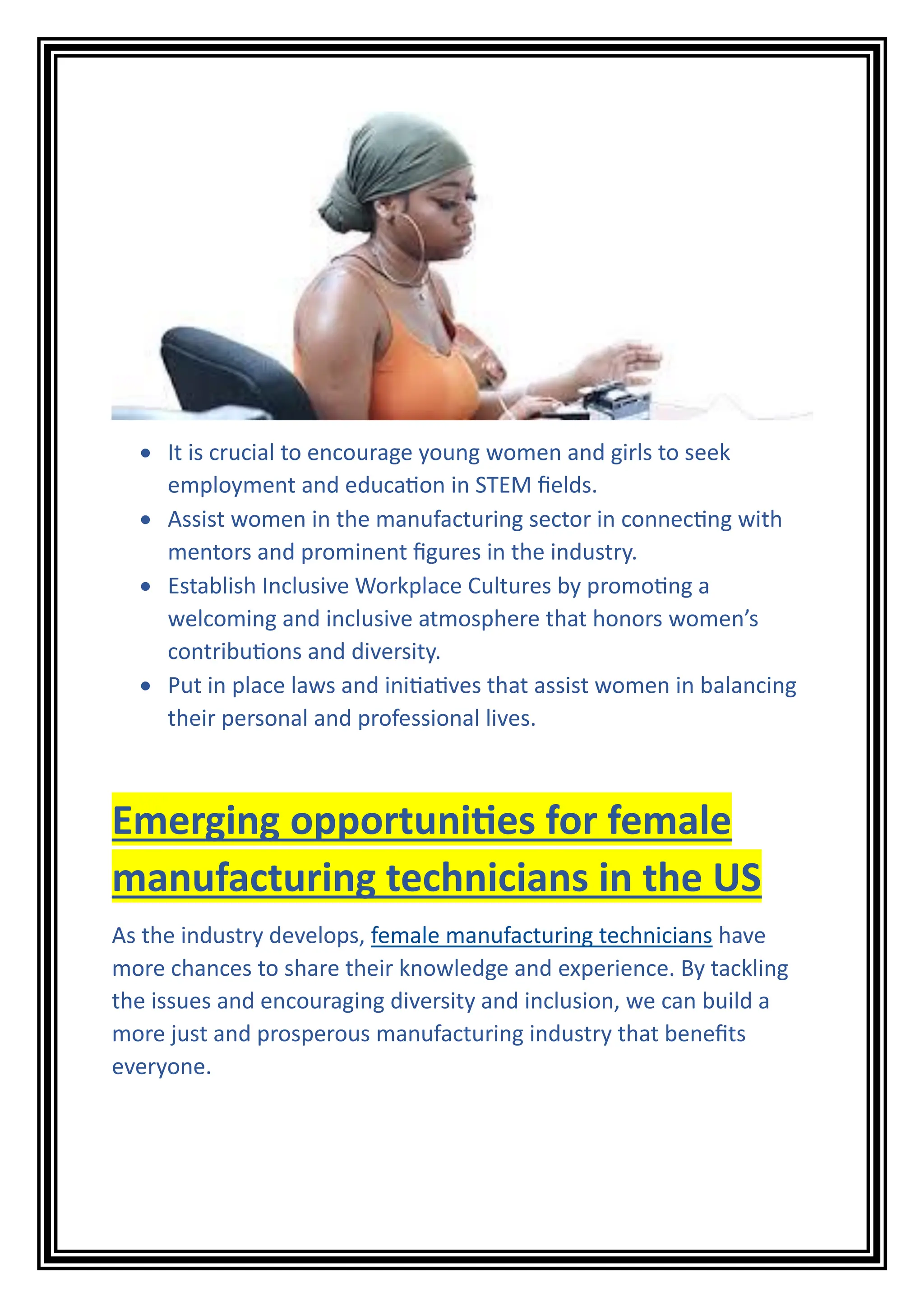 Scope For Female Manufacturing Technicians In The US | PDF