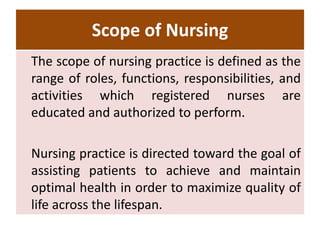 Scope, functions, Qualities of nursing.pptx
