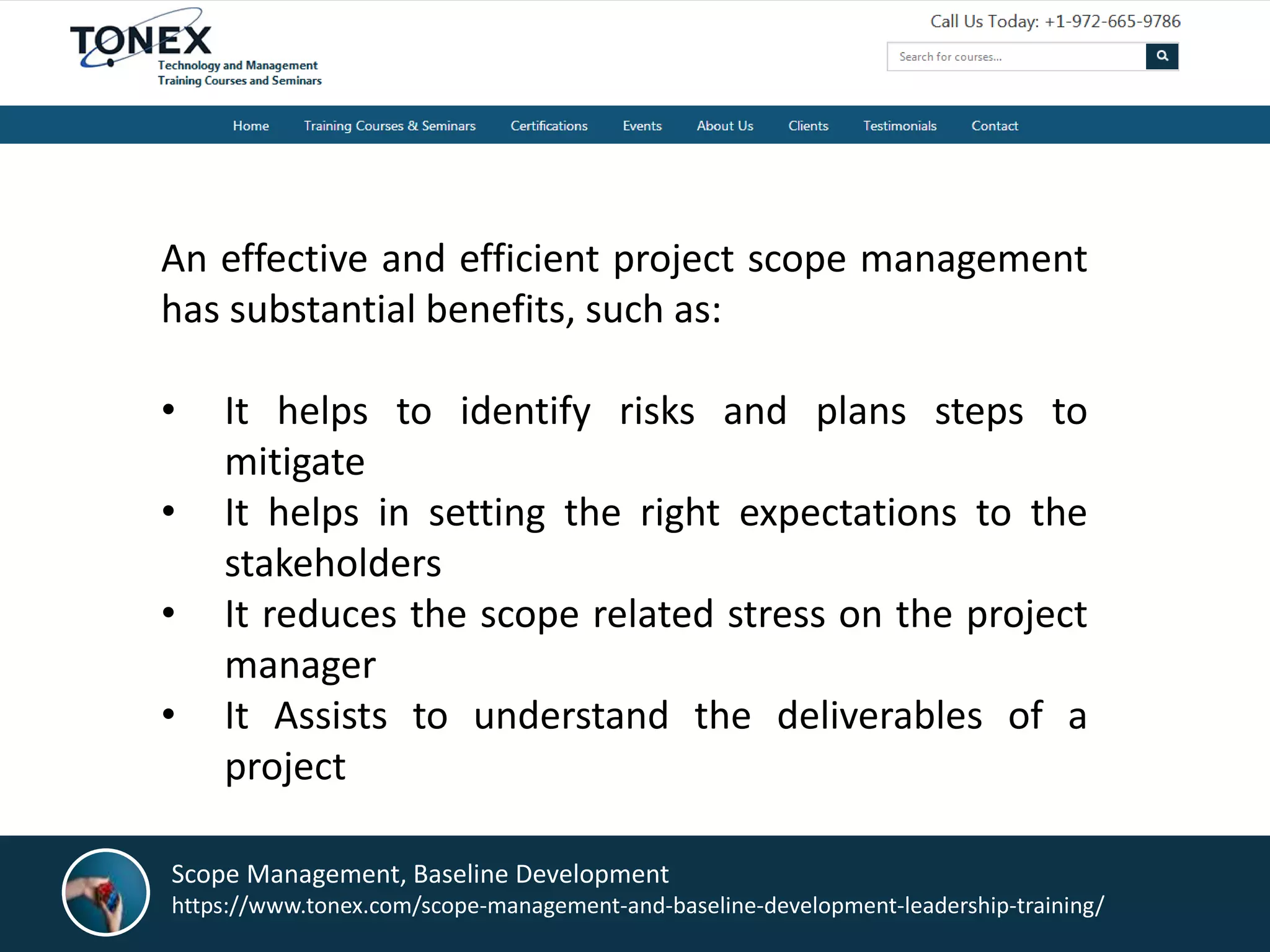 Scope management and baseline development, Project management, Identify ...