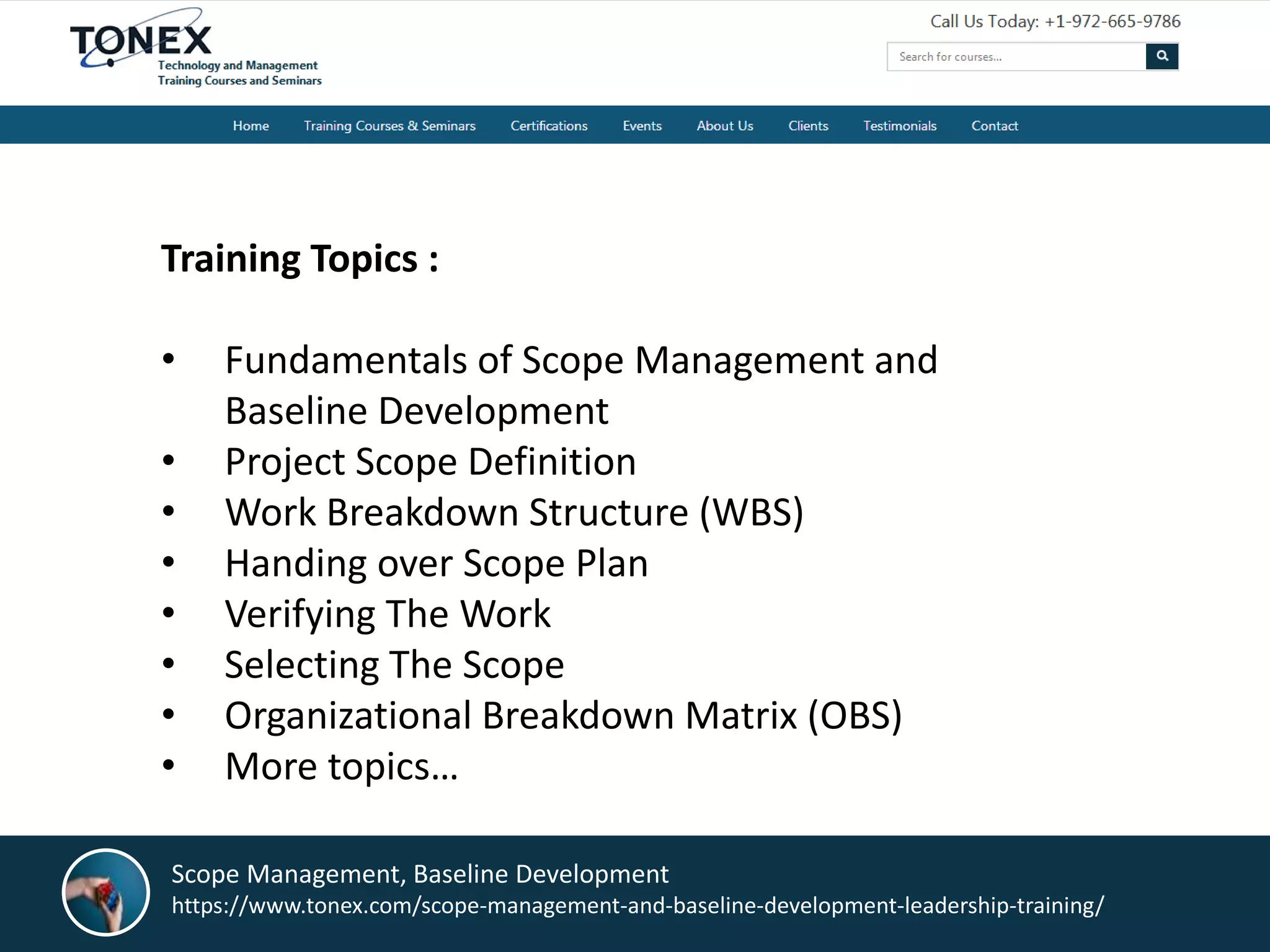 Scope management and baseline development, Project management, Identify ...