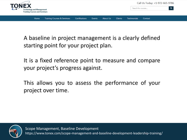Scope management and baseline development, Project management, Identify ...
