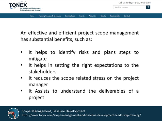 Scope management and baseline development, Project management, Identify ...
