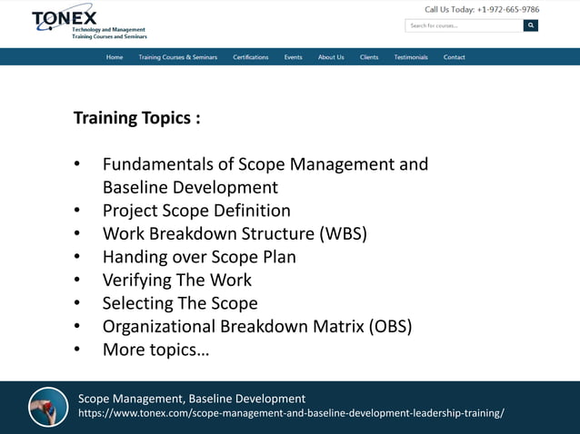 Scope management and baseline development, Project management, Identify ...