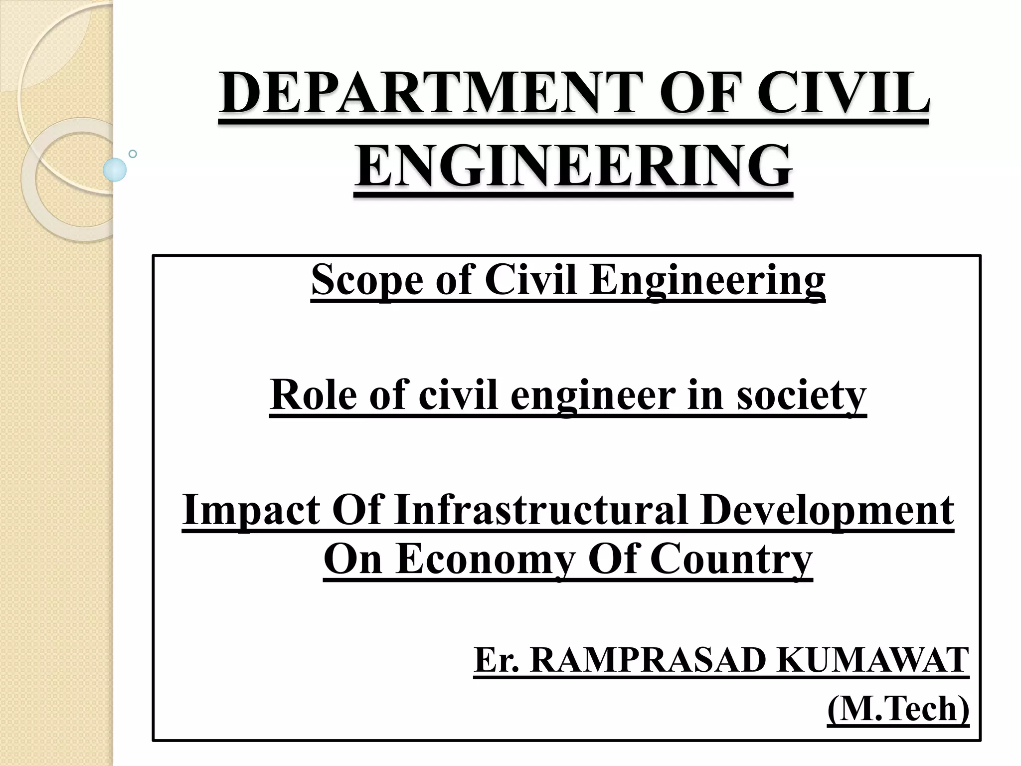 Scope of civil engineering,Role of civil Engineer in Society | PPTX