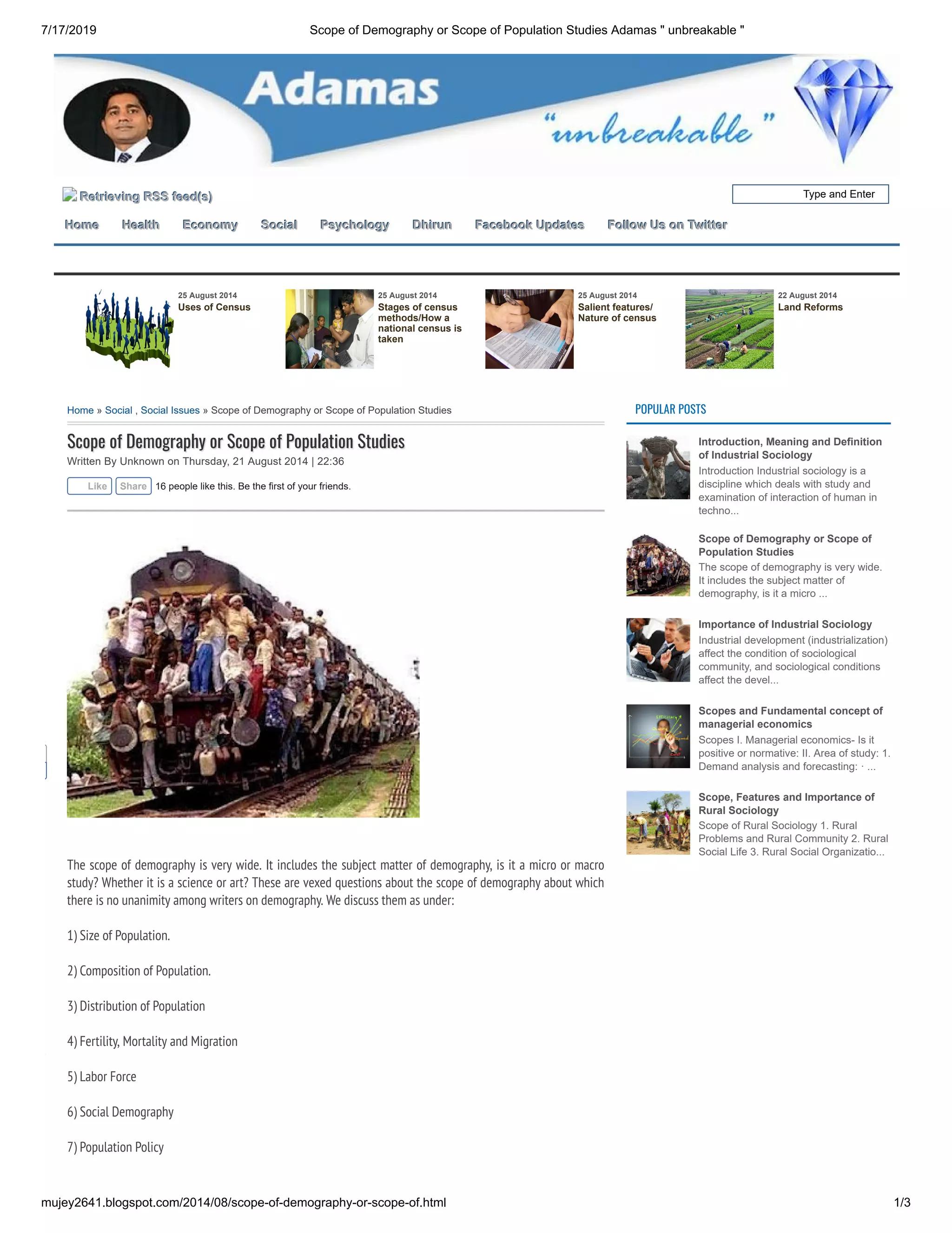 Scope of demography or scope of population studies adamas unbreakable | PDF