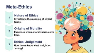 The scope of ethics encompasses moral principles guiding human behavior ...
