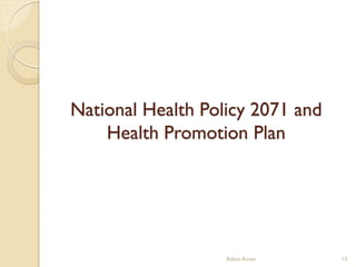 Scope of Health Promotion included in National Health Policy (NHP) 2071 ...