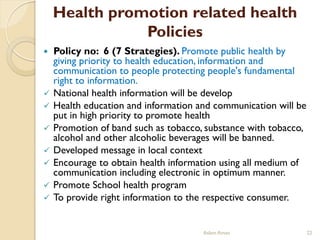 Scope of Health Promotion included in National Health Policy (NHP) 2071 ...