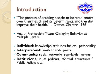 Scope of Health Promotion included in National Health Policy (NHP) 2071 ...