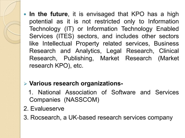 Scope of knowledge process outsourcing (kpo) | PPT