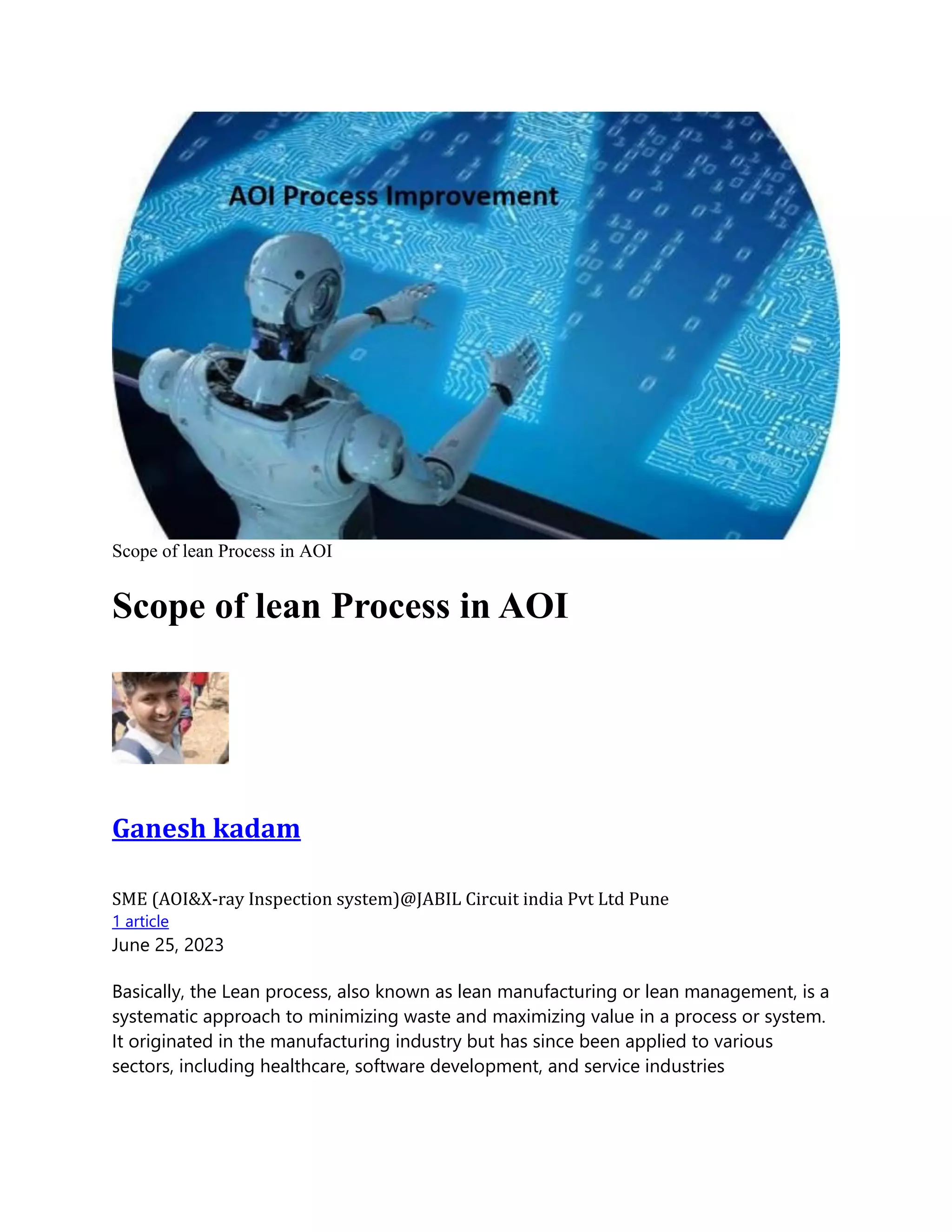 Scope of lean process in AOI (Automatic optical inspection ).pdf ...
