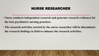 Scope of mental health nursing | PPTX