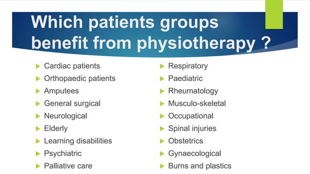 Scope of physiotherapy ipd and opd | PPTX | Injuries | Diseases and ...