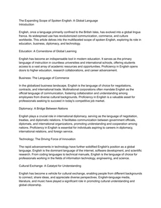 scope of spoken english a global language | PDF