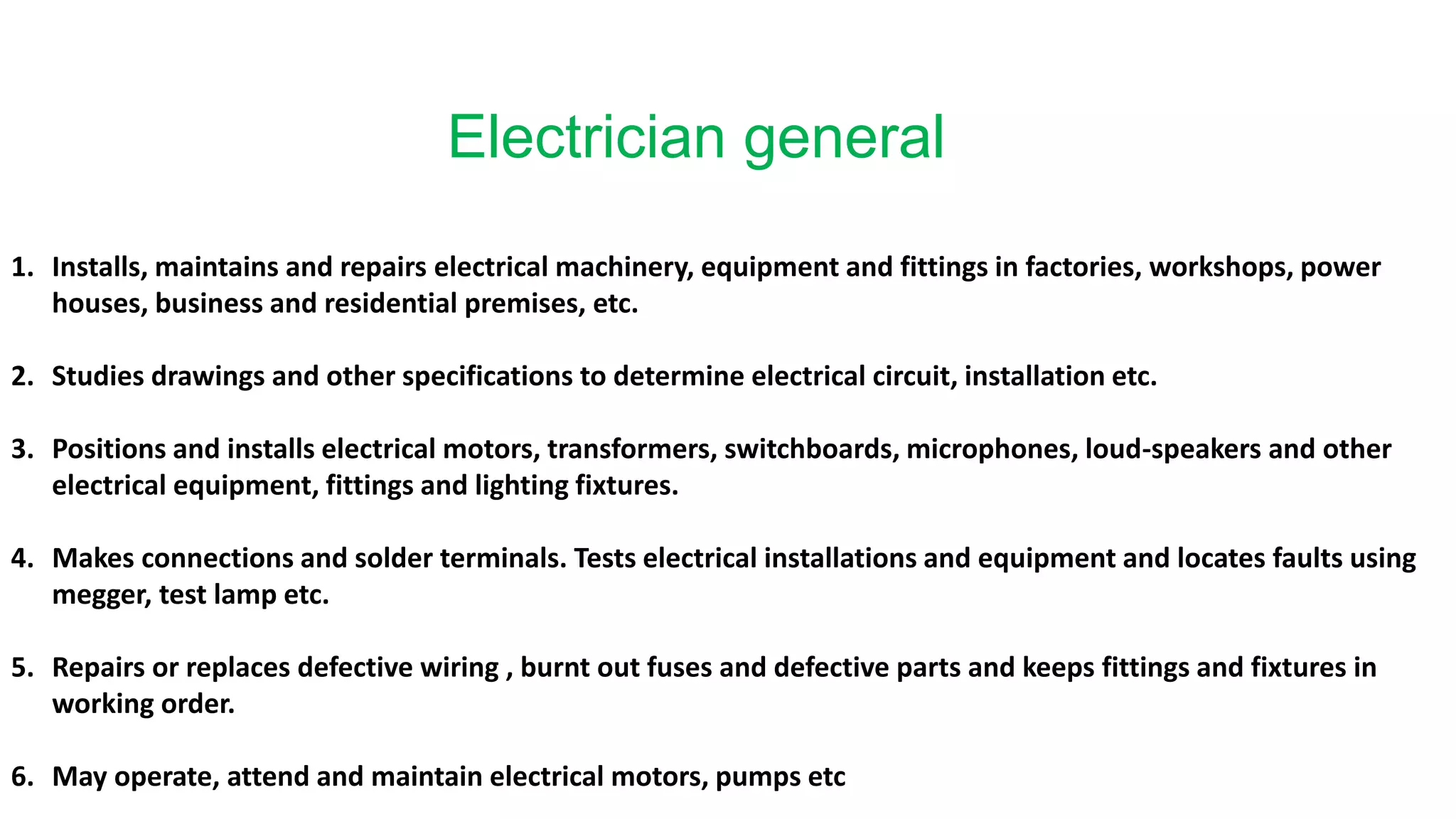 Scope of the Electrician trade | PPTX