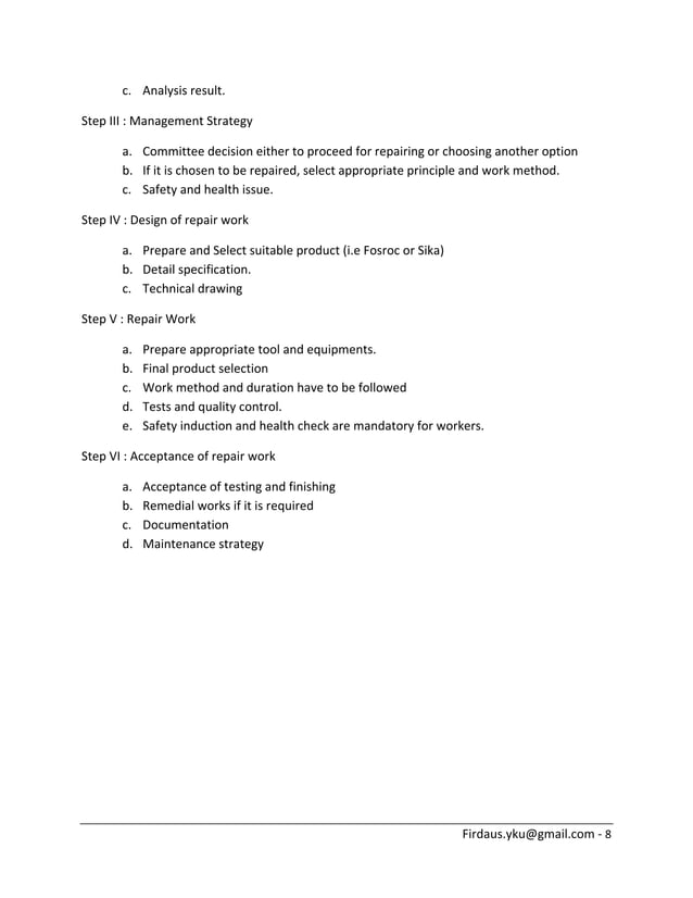 Scope of work for concrete and steel reinforcement Rehabilitation | PDF ...