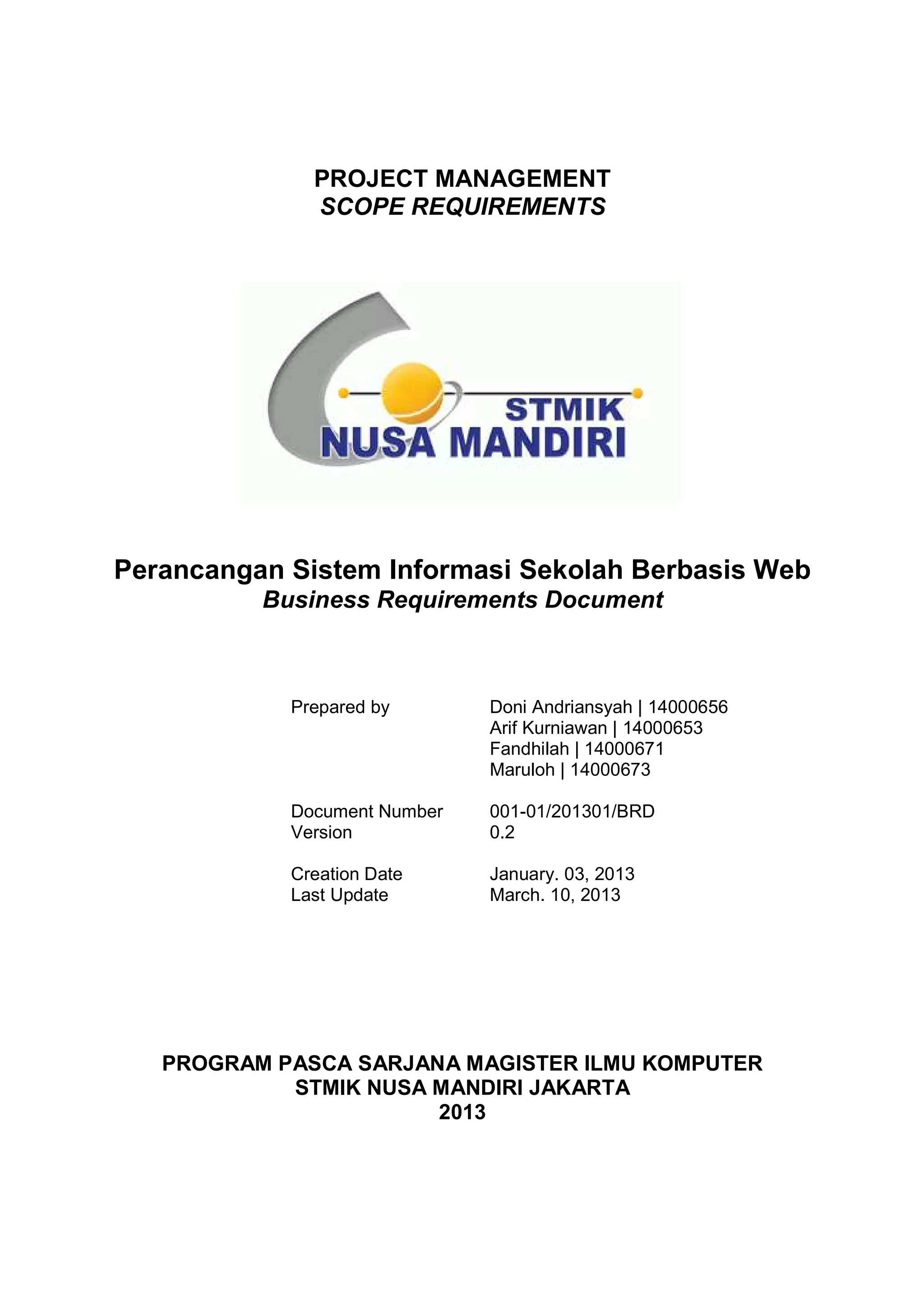 Scope requirements tugas uas kelompok project management | PDF