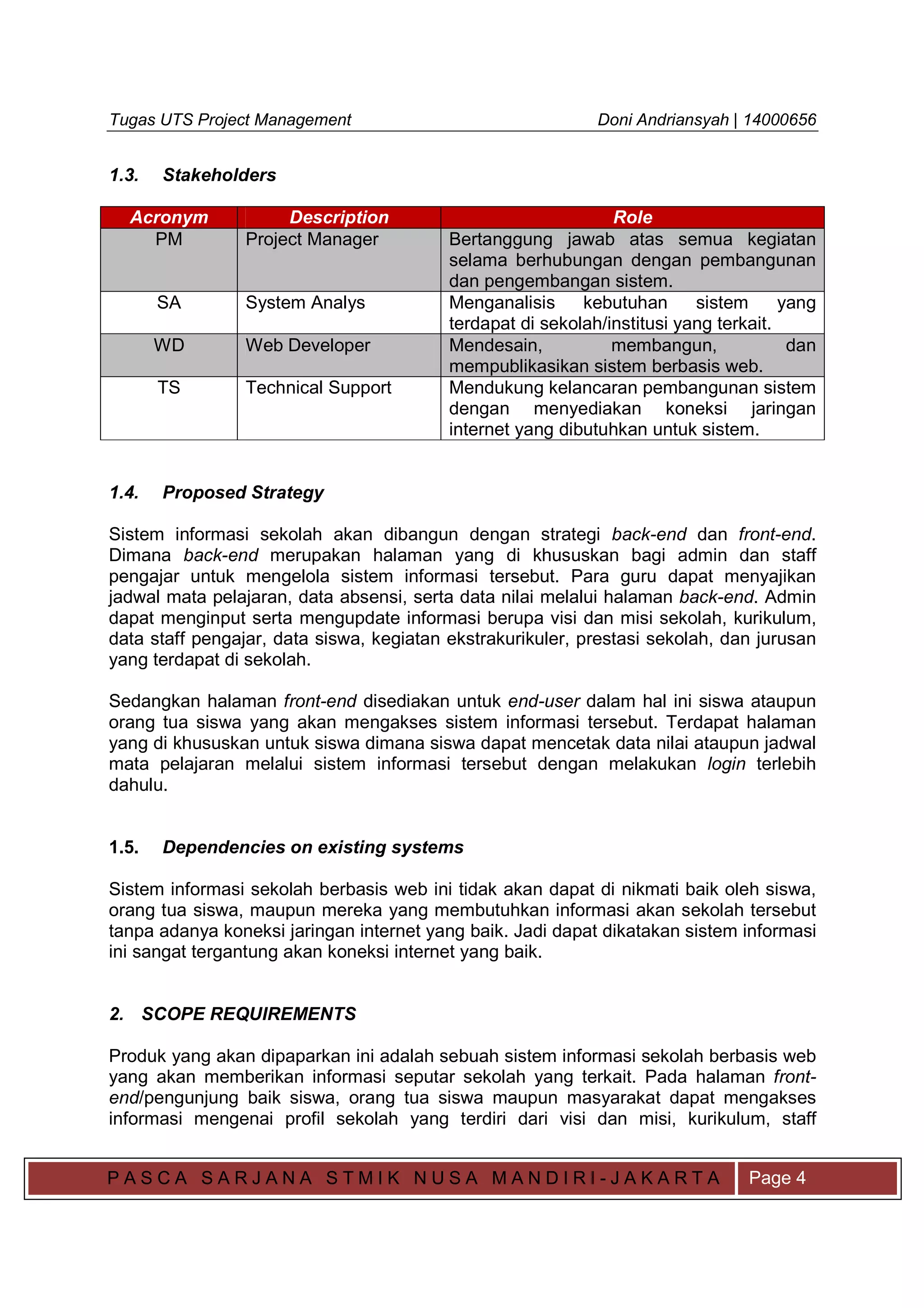 Scope requirements tugas uas kelompok project management | PDF