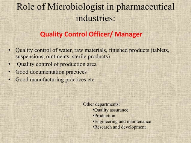 Scope, roles and responsibilities of microbiologist in | PPTX