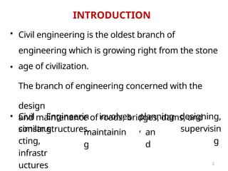 Introduction, Scopes & branches of Civil Engineering | PPTX