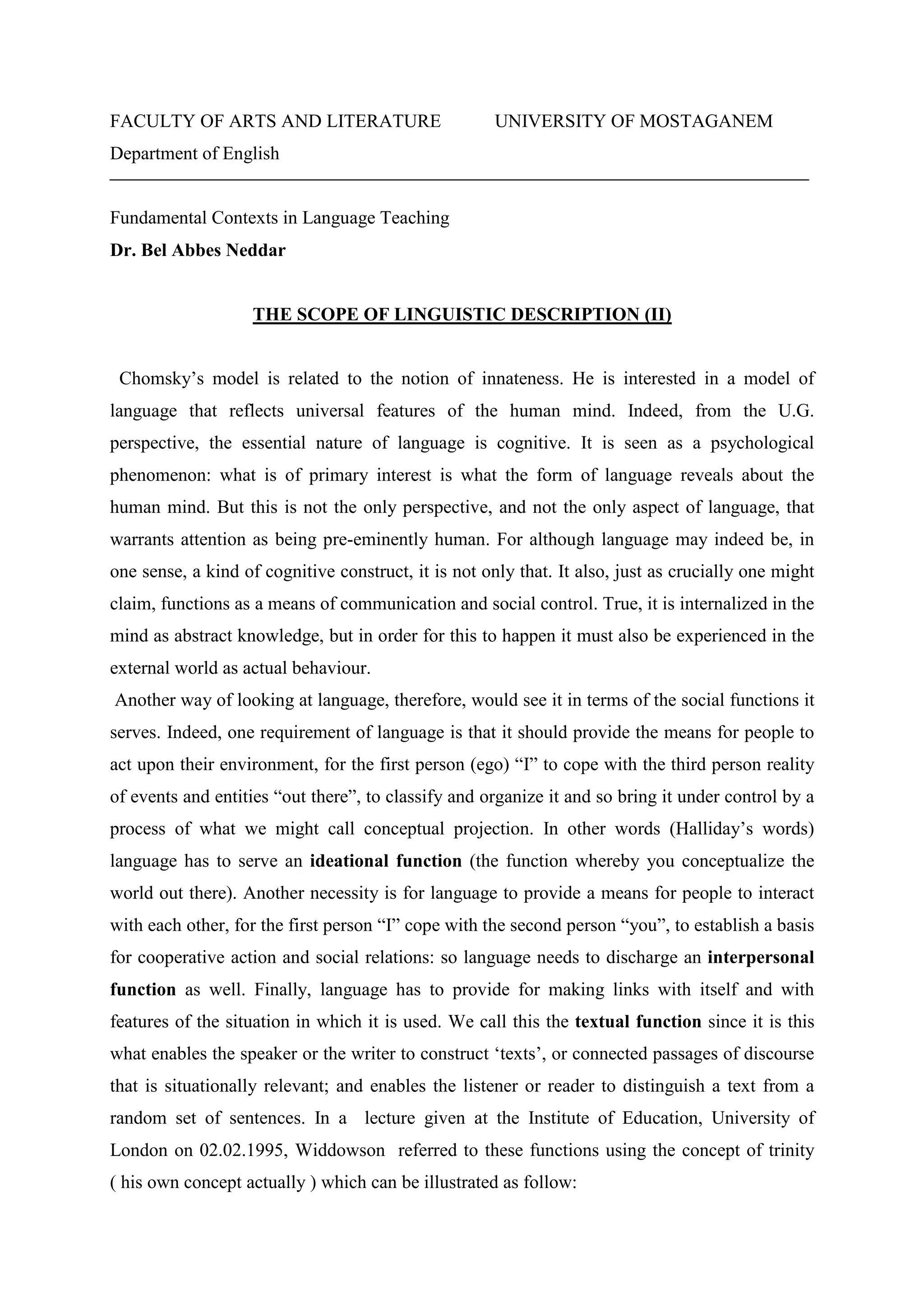 Scopes of linguistic description 2 | PDF