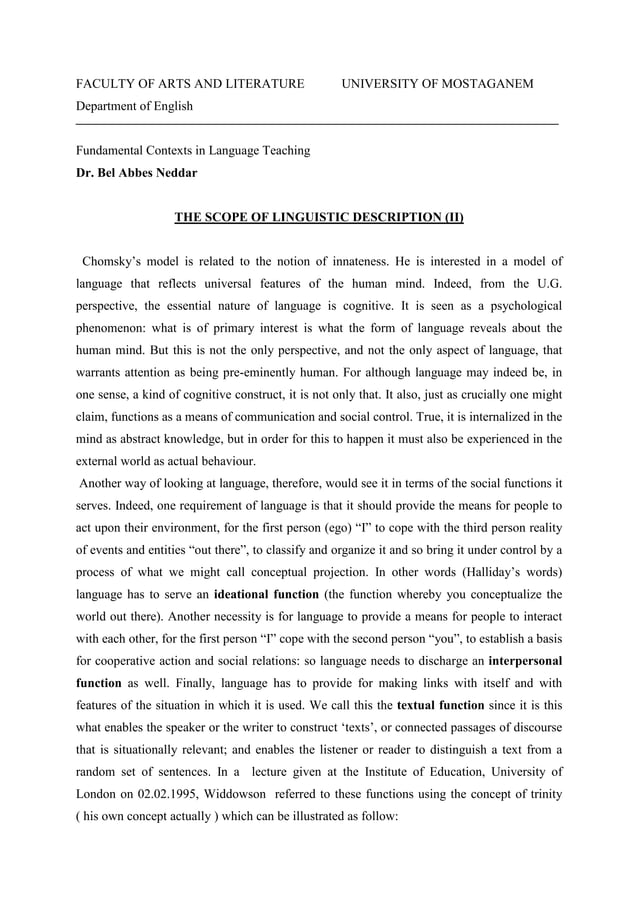 Scopes of linguistic description 2 | PDF