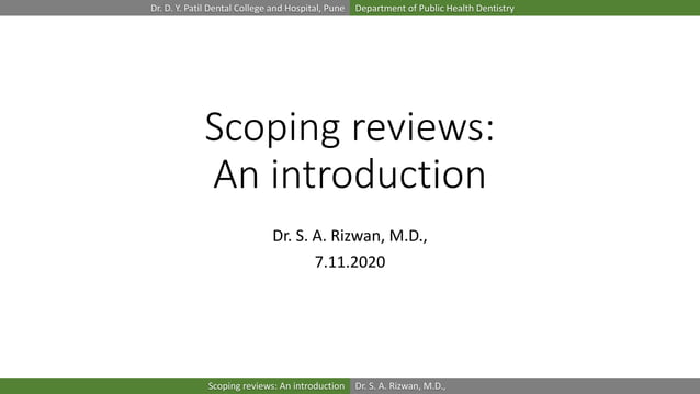 Introduction to scoping reviews | PDF | Dental Health | Diseases and ...