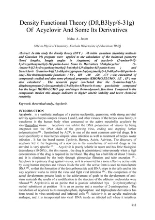 Density Functional Theory (Dft,B3lyp/6-31g) Of Acyclovir And Some Its Derivatives | PDF
