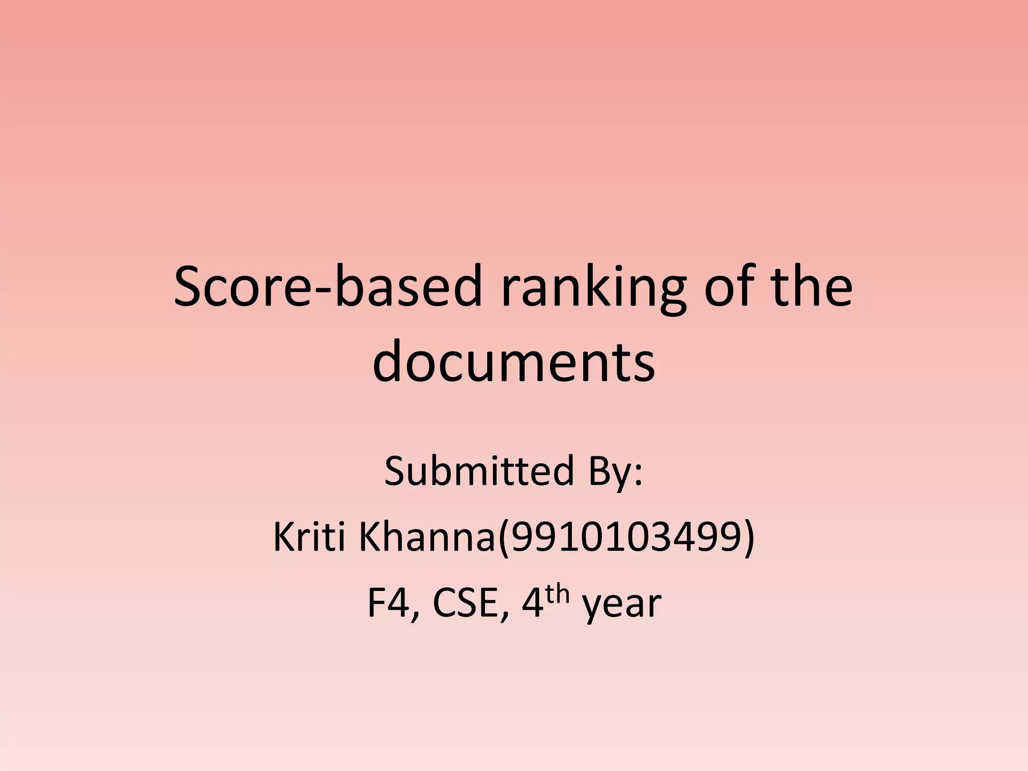 score based ranking of documents | PPT