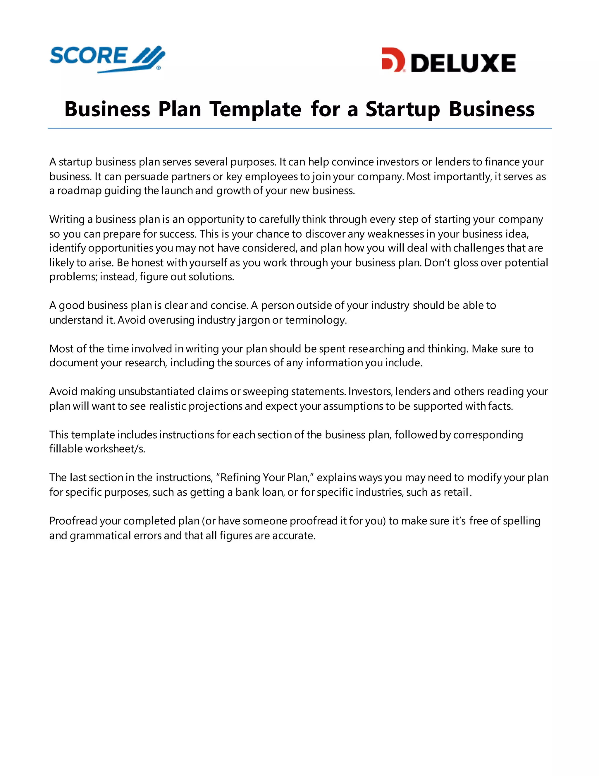business plan for Start Up template | DOCX