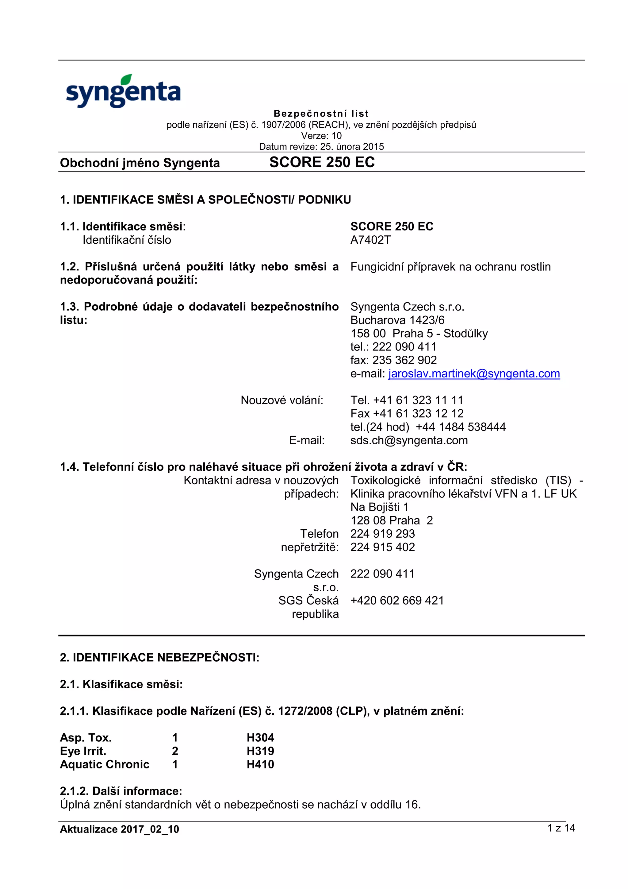 Score 250 ec cz msds for 2017 | PDF