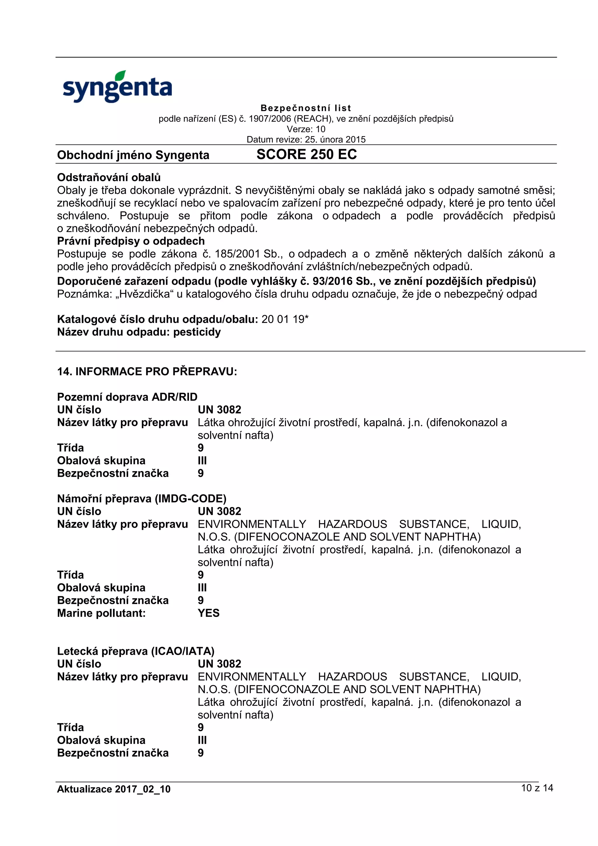 Score 250 ec cz msds for 2017 | PDF