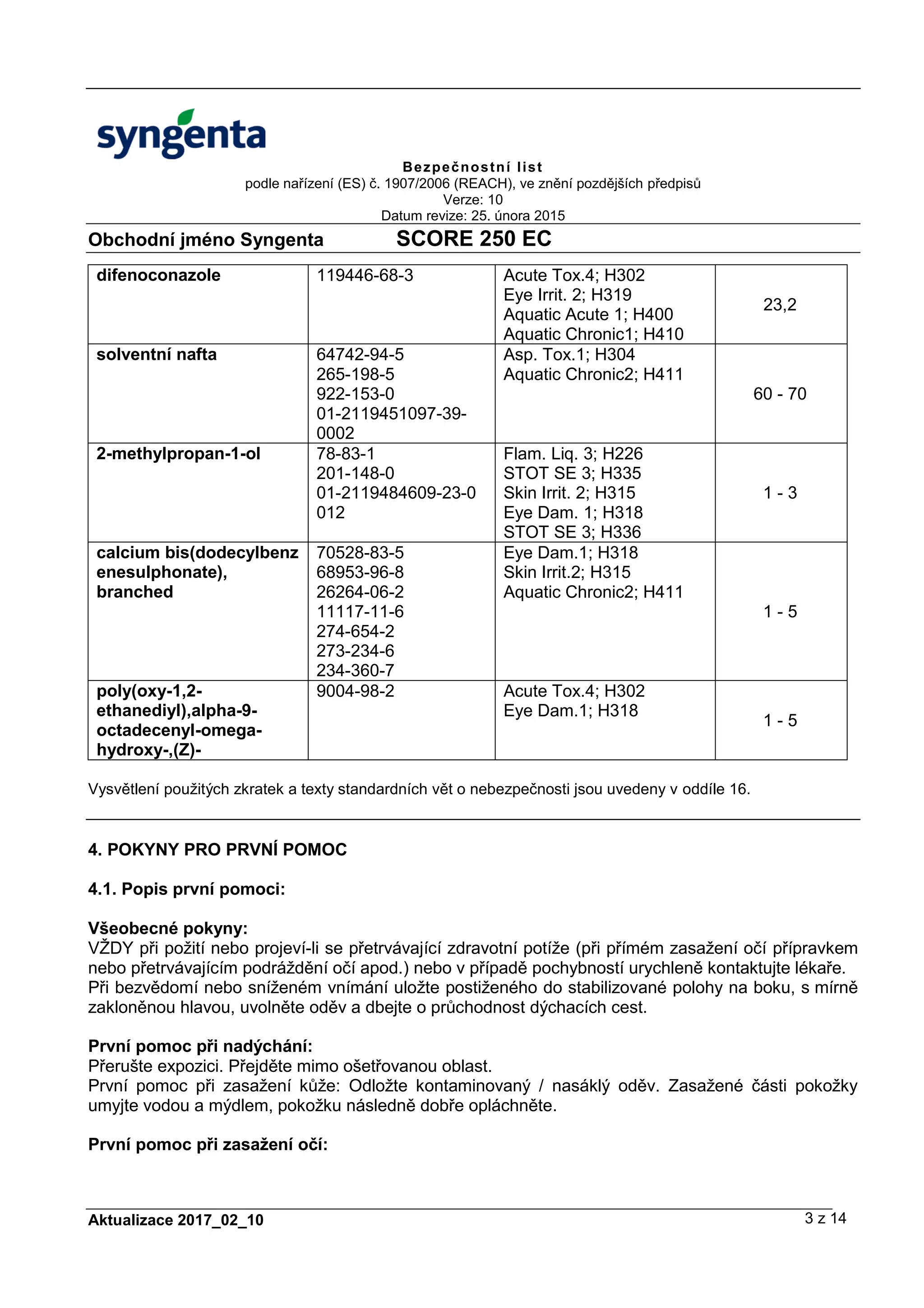 Score 250 ec cz msds for 2017 | PDF