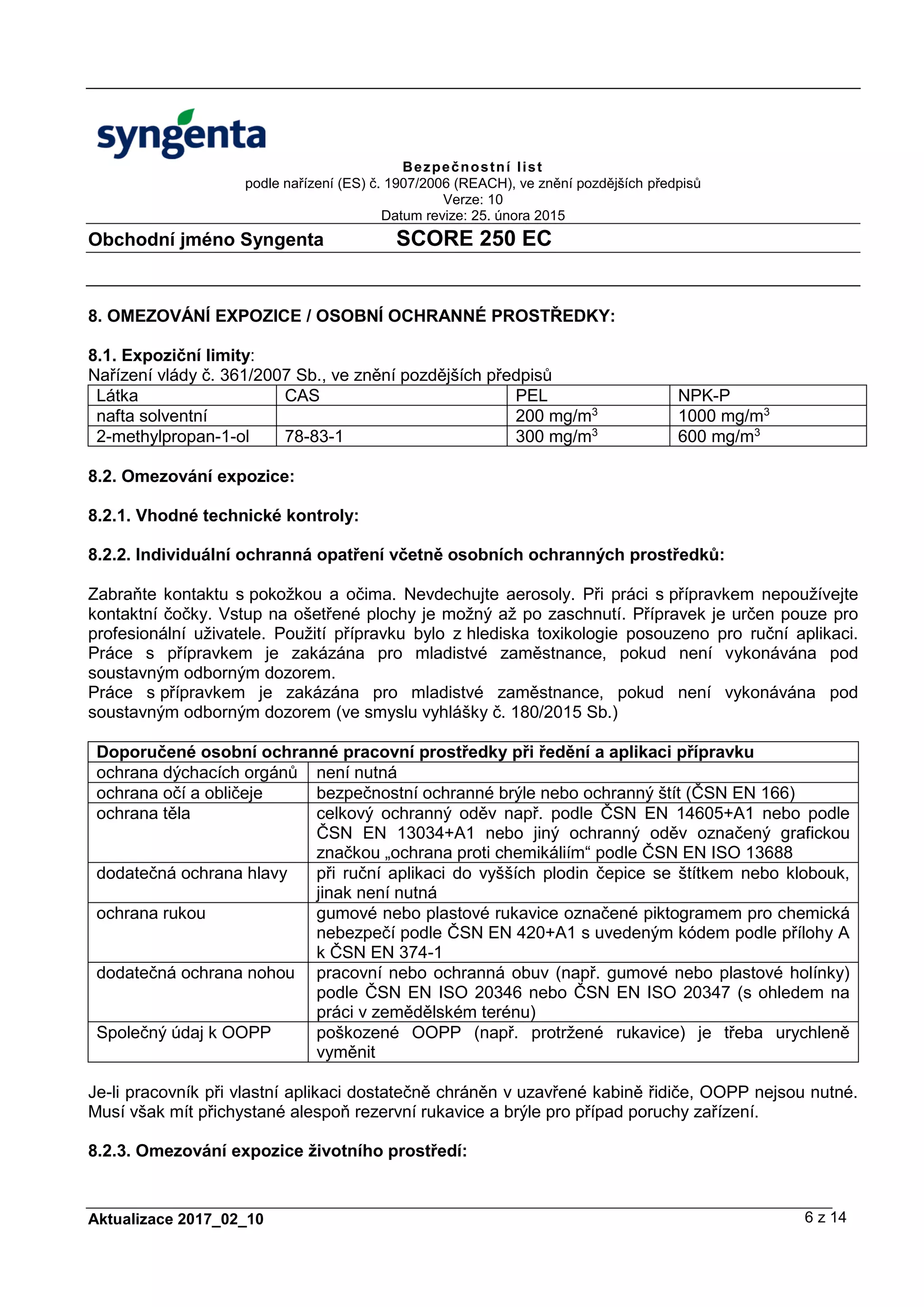 Score 250 ec cz msds for 2017 | PDF