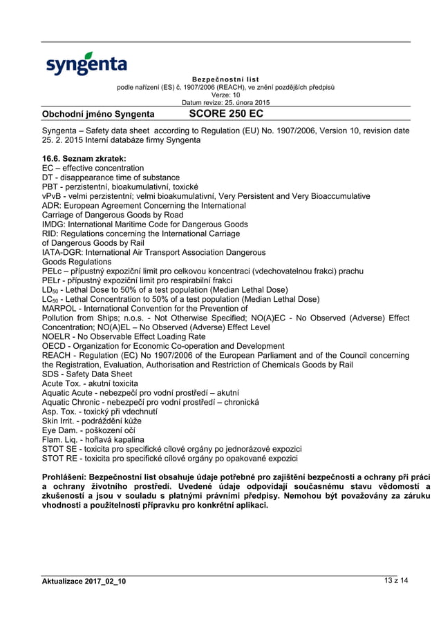 Score 250 ec cz msds for 2017 | PDF