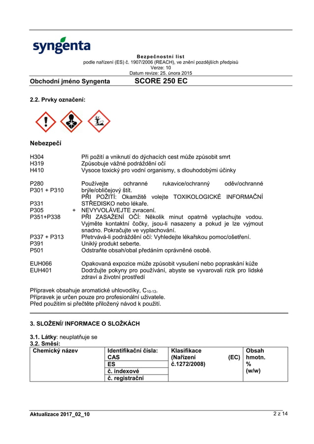 Score 250 ec cz msds for 2017 | PDF