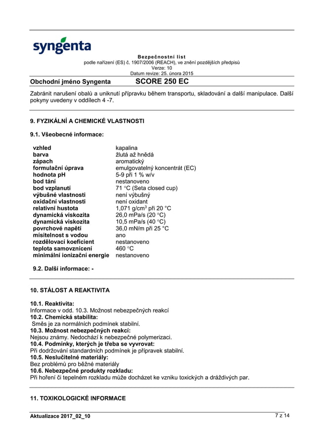 Score 250 ec cz msds for 2017 | PDF