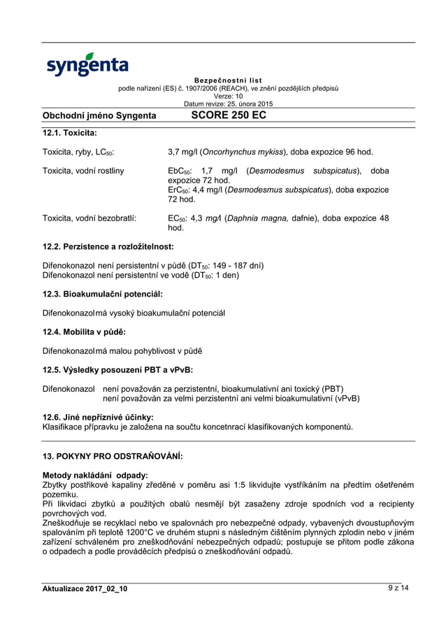 Score 250 ec cz msds for 2017 | PDF