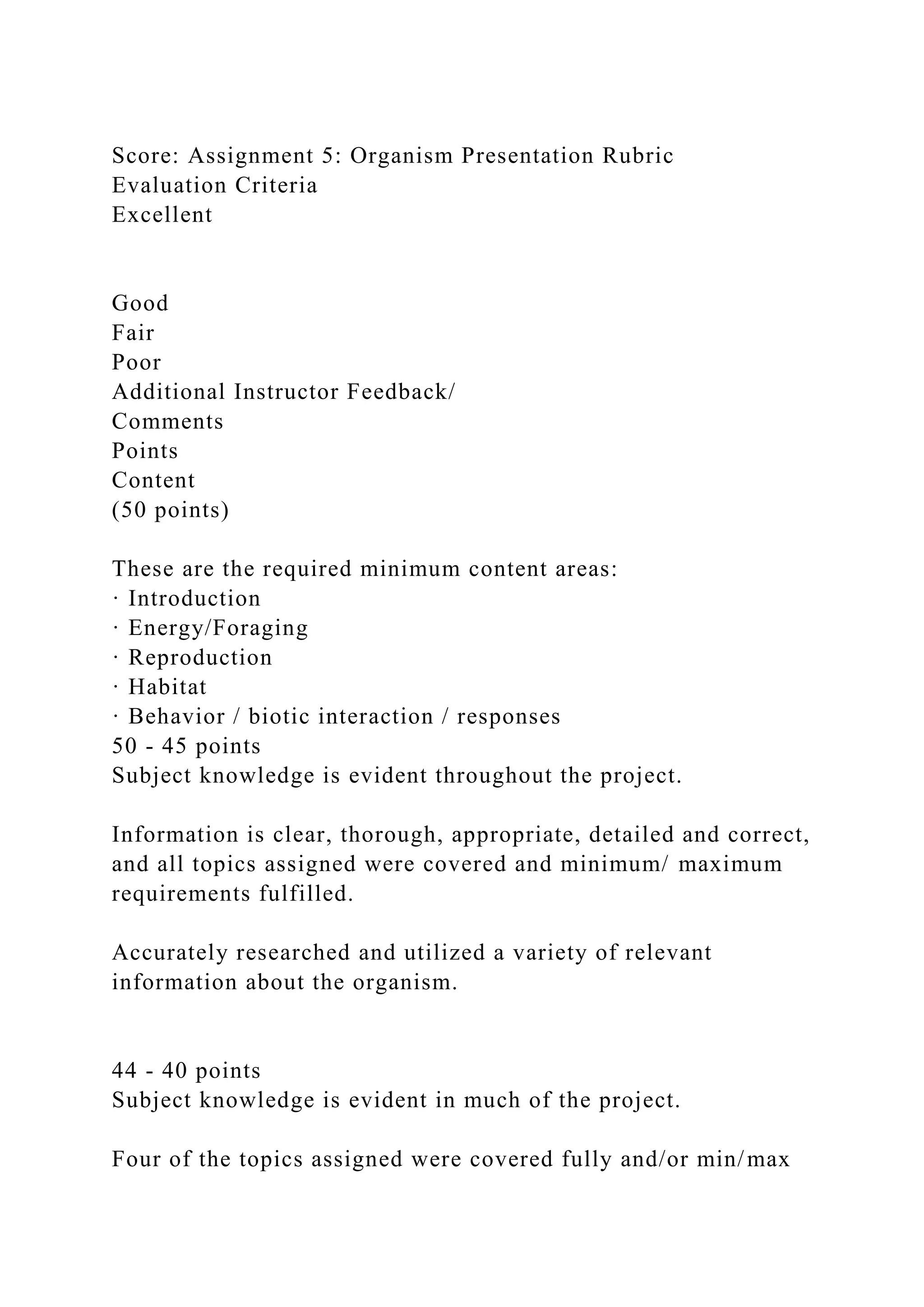 Score Assignment 5 Organism Presentation RubricEvaluation Criter.docx