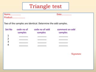 Sensory evaluation of food products | PPTX
