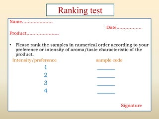 Sensory evaluation of food products | PPTX